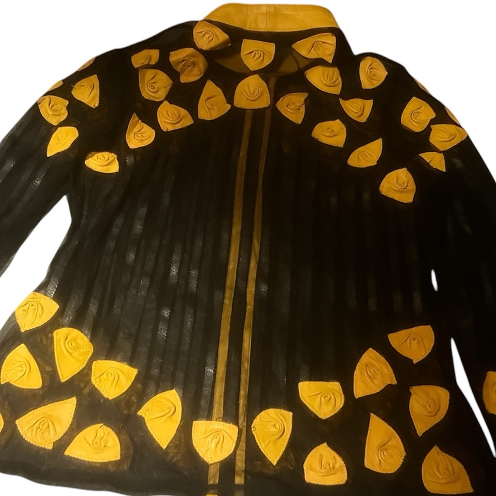 Leather Jacket With Sheer Paneling And Yellow Leather… - Gem